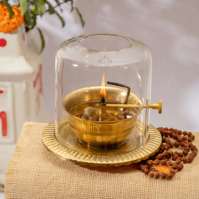 Brass Akhand Jyoti Diya with Screw Lever (Wick Lifting) – Brass Trends